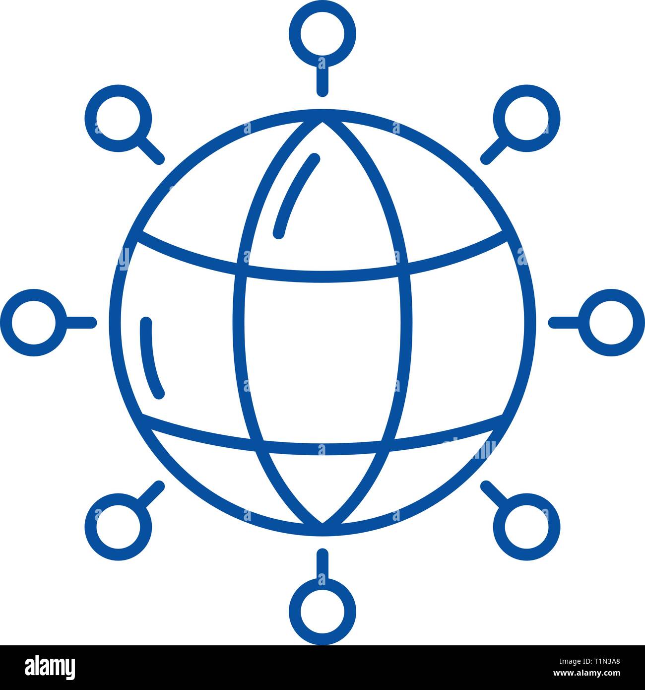 Global connections line icon concept. Global connections flat vector symbol, sign, outline ...