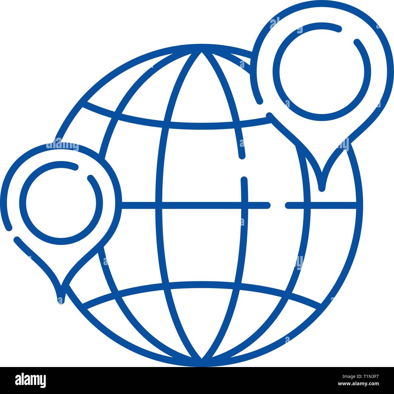 Globe with pointers line icon concept. Globe with pointers flat vector ...