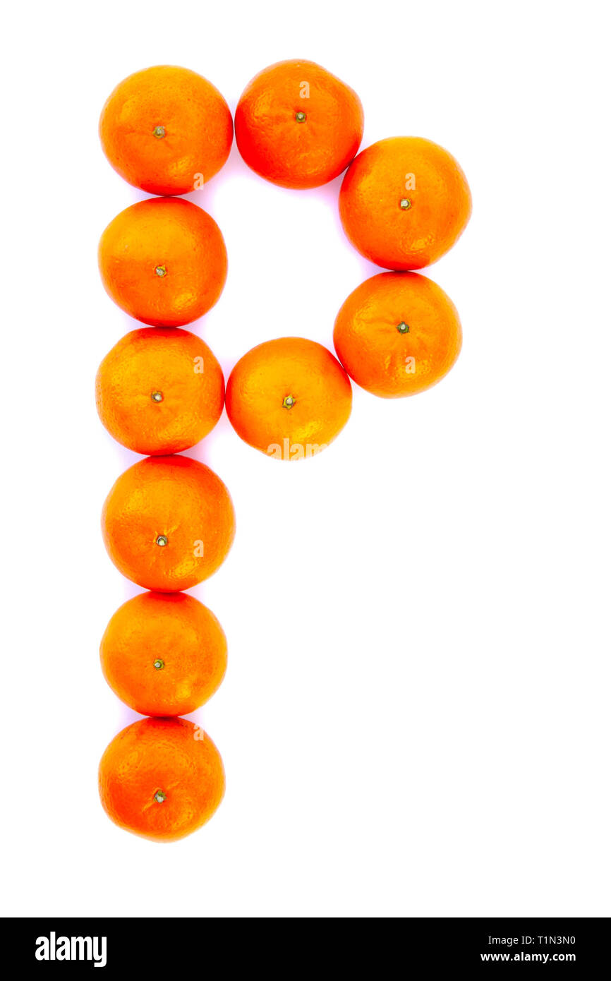 Letter solved with tangerines isolated on white background. Mandarine ...