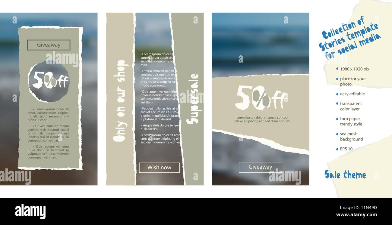 Trendy easy editable template for social media stories in torn paper ...