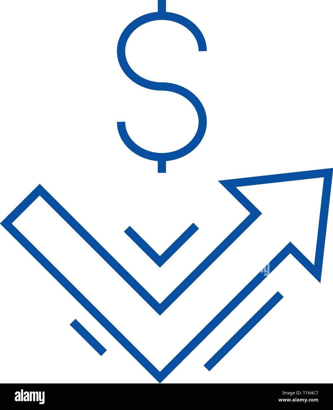Growth up, money line icon concept. Growth up, money flat vector symbol ...