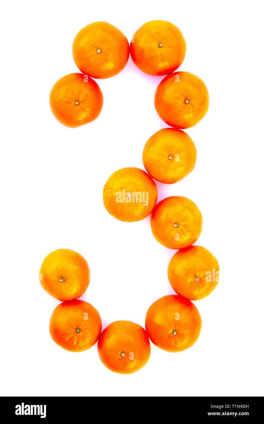 Number solved with tangerines isolated on white background. Mandarine ...