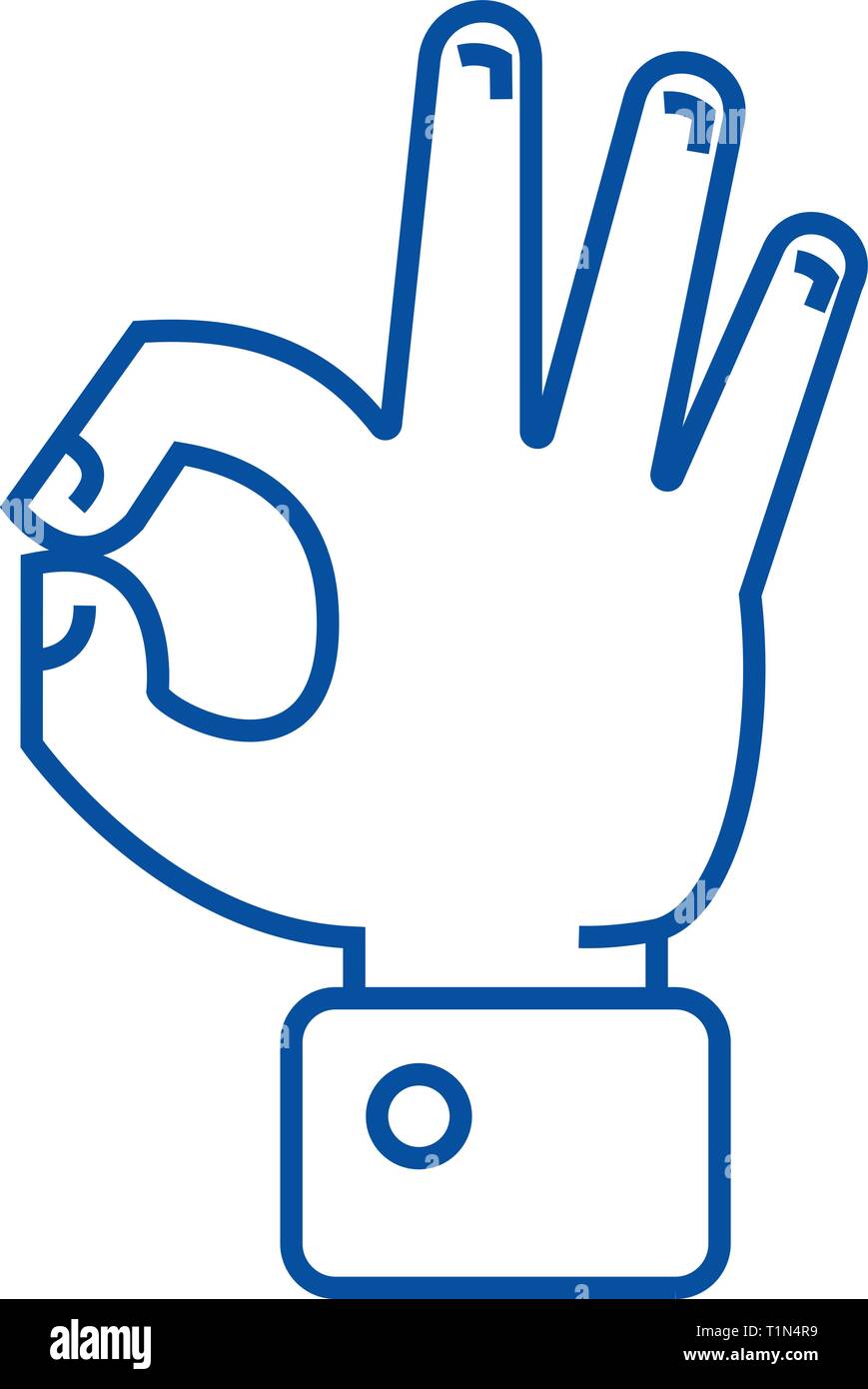 Hand ok line icon concept. Hand ok flat vector symbol, sign, outline ...