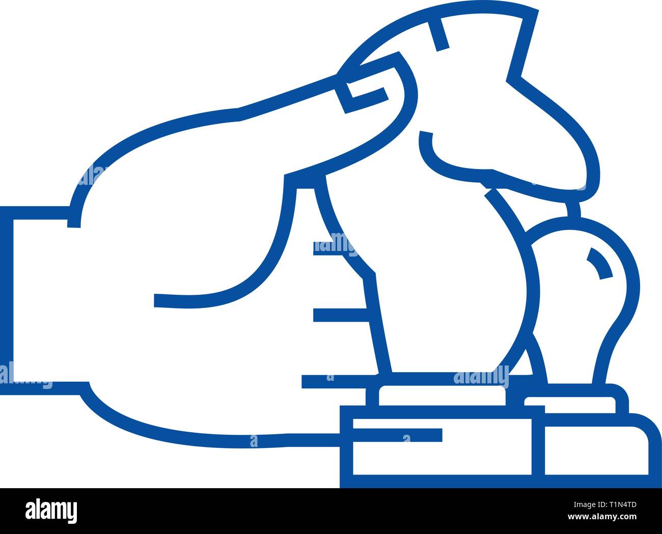 Hand with chess figures line icon concept. Hand with chess figures flat ...
