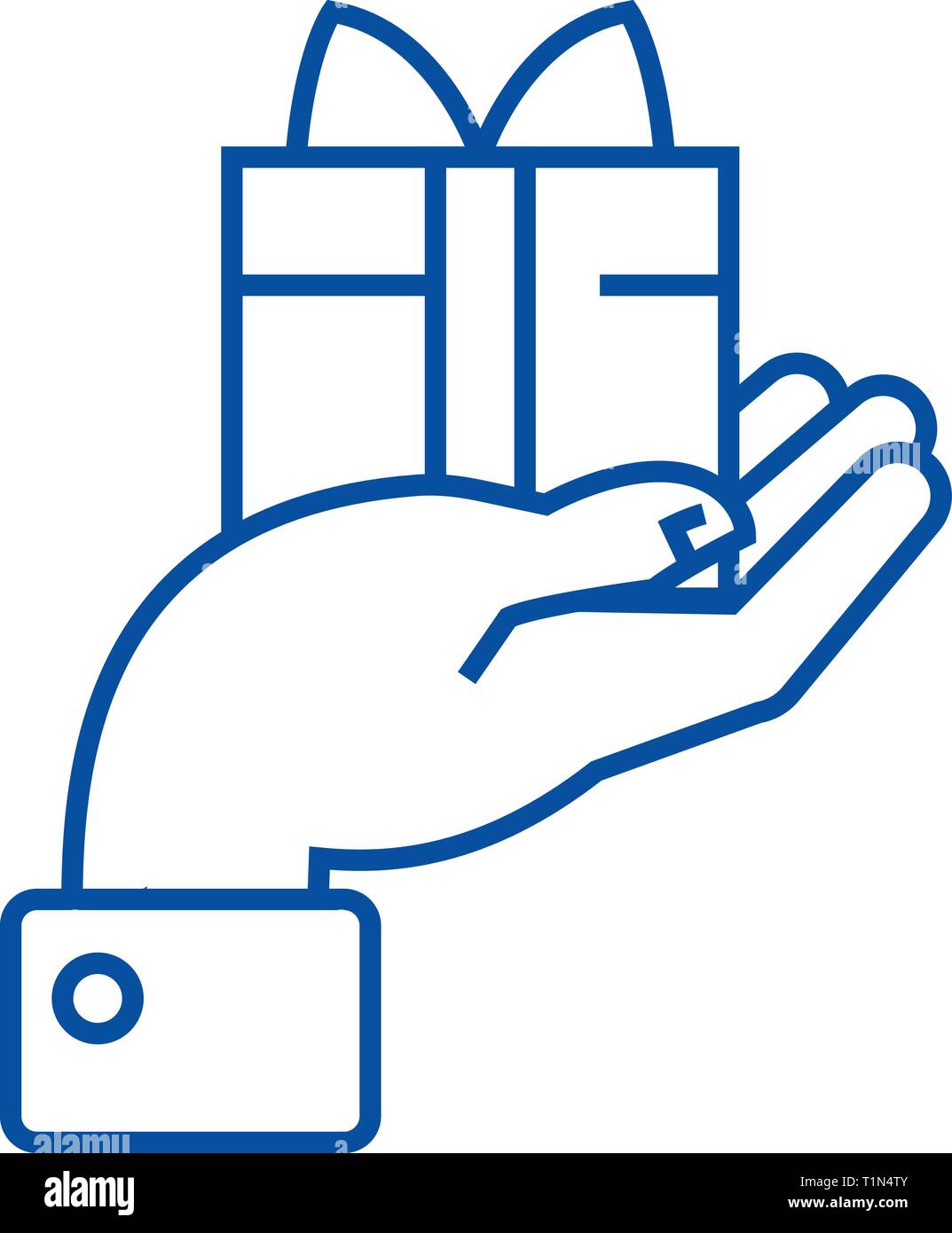 Hand with gift line icon concept. Hand with gift flat vector symbol ...
