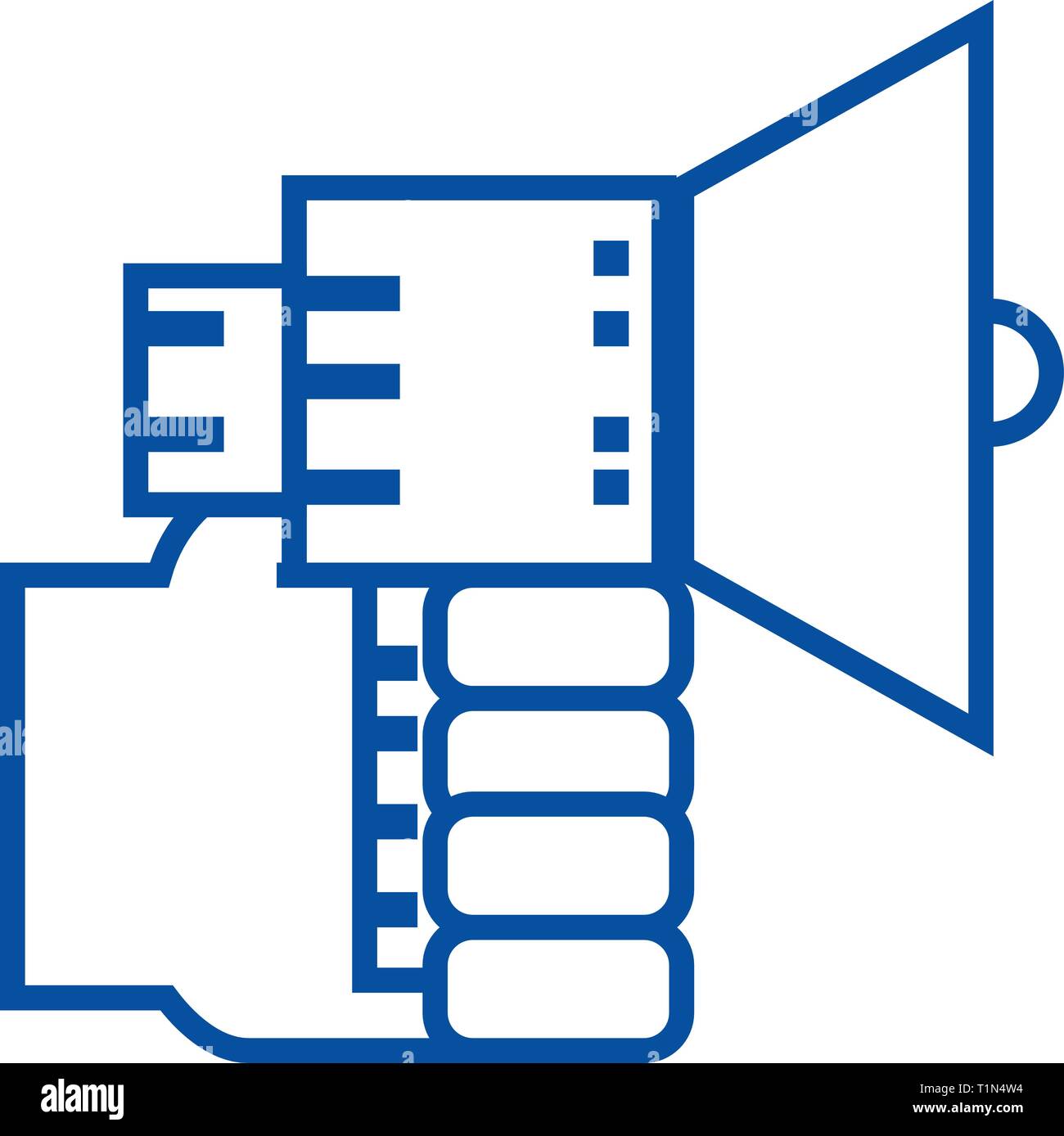 Hand with loudspeaker line icon concept. Hand with loudspeaker flat ...