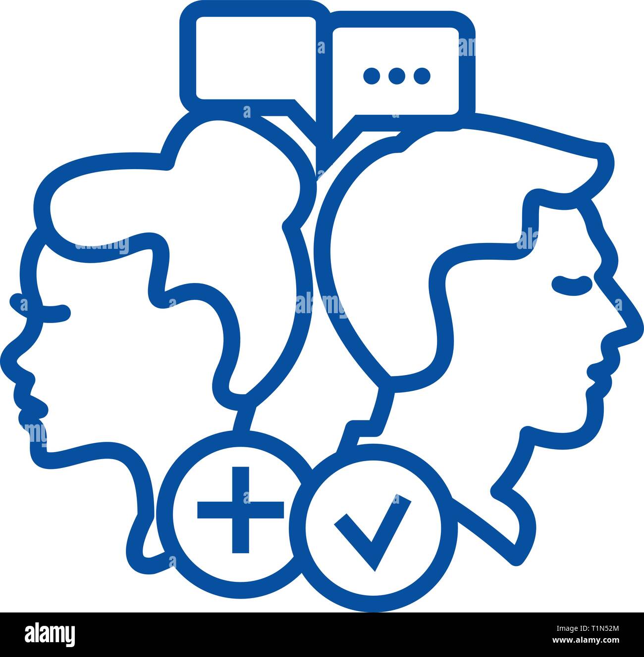 Happy clients line icon concept. Happy clients flat vector symbol, sign ...