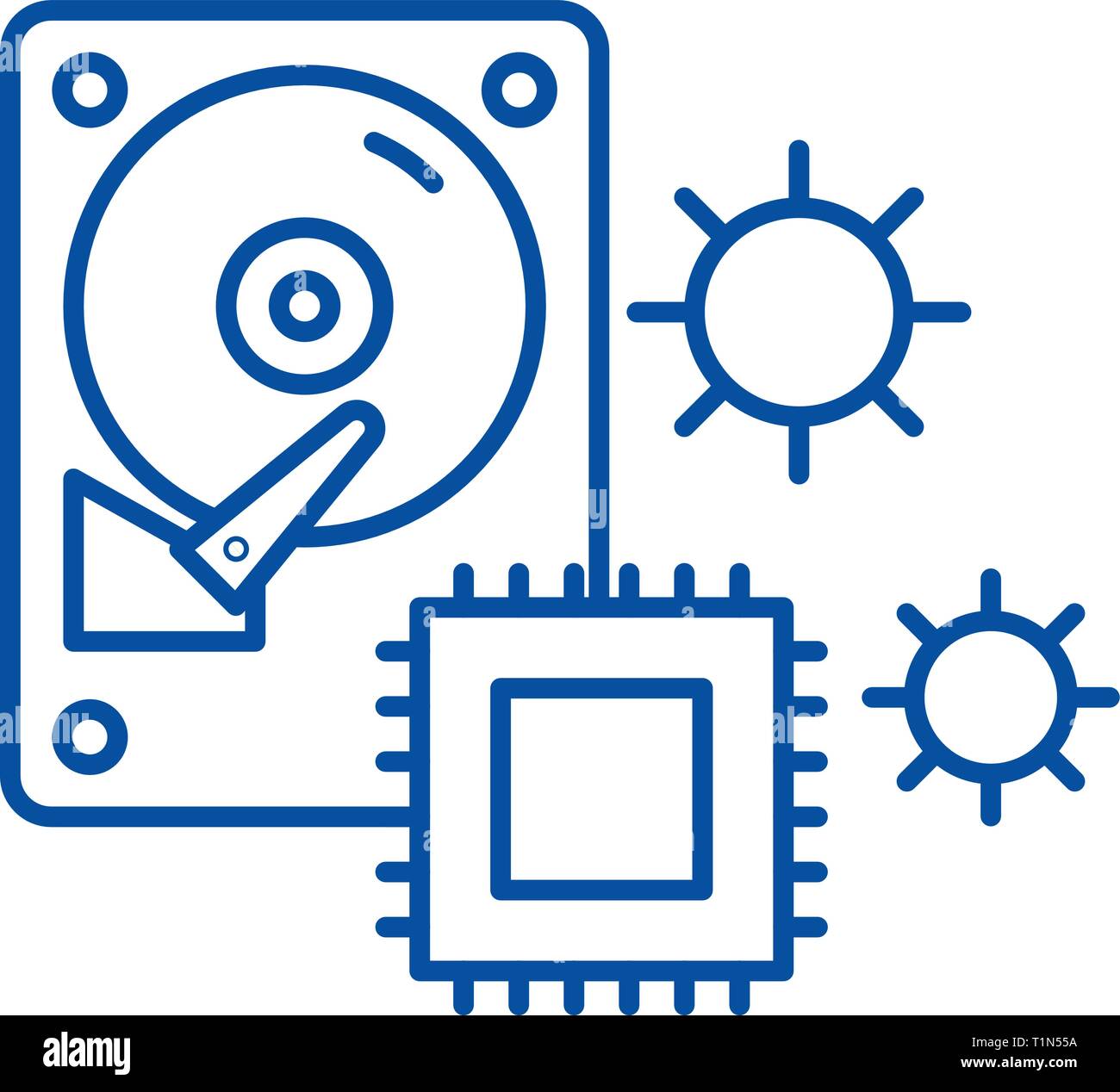 Hardware solutions line icon concept. Hardware solutions flat vector ...