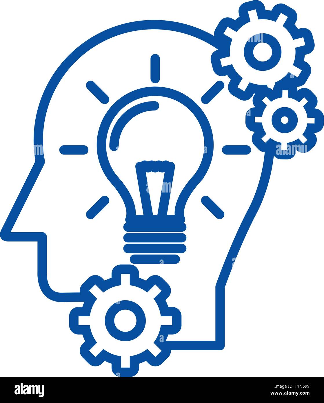 Head with lamp,idea generation line icon concept. Head with lamp,idea ...