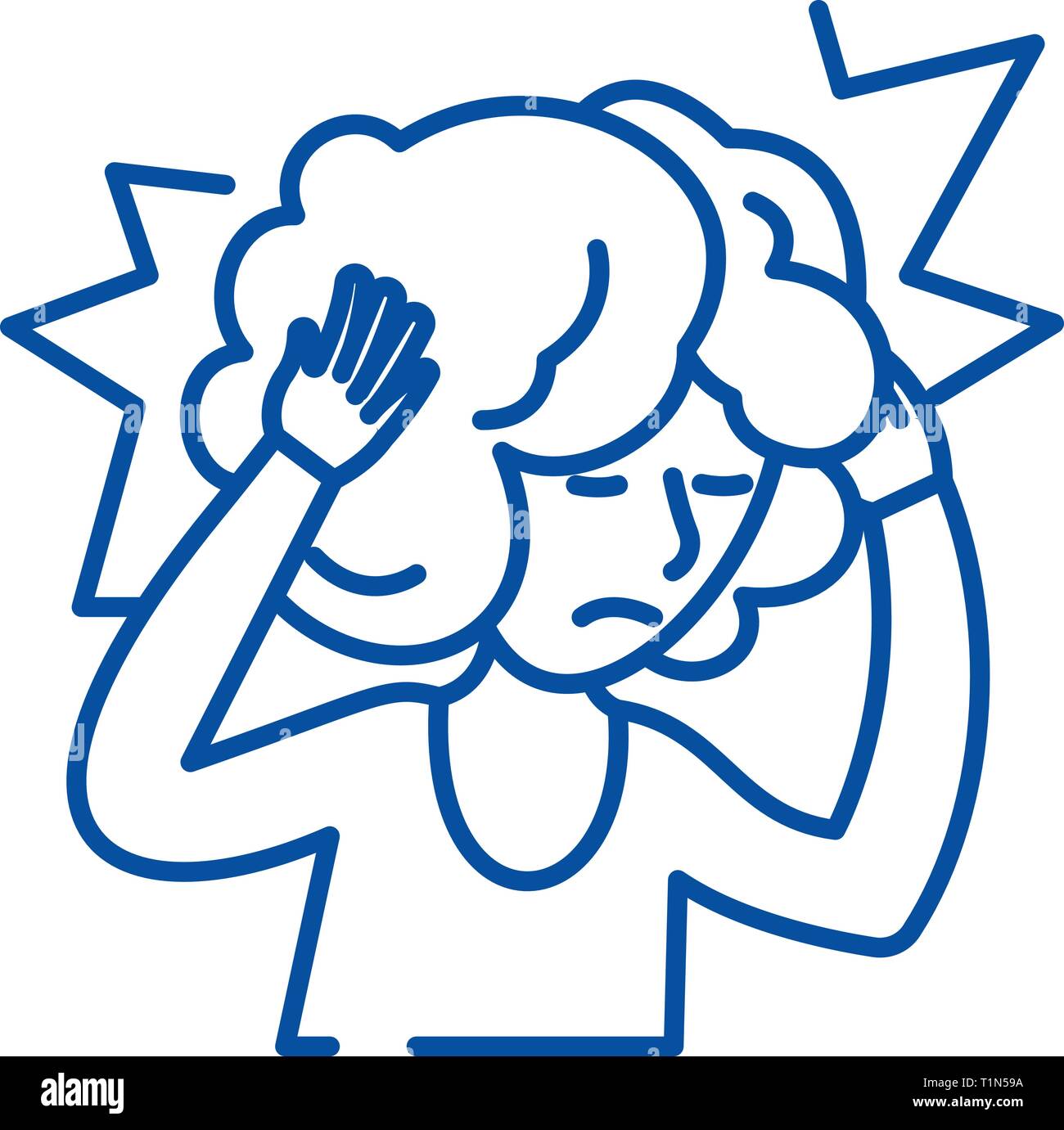 Headache line icon concept. Headache flat vector symbol, sign, outline ...