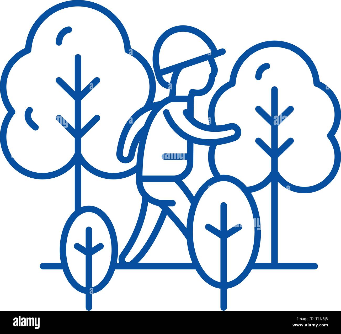 Hiking line icon concept. Hiking flat vector symbol, sign, outline ...