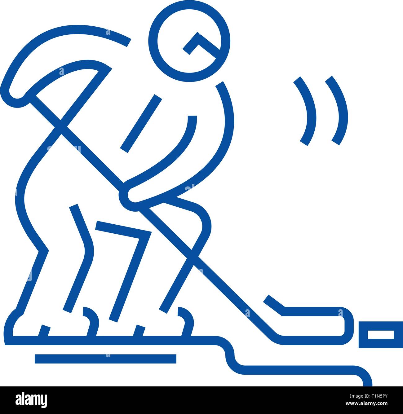 Hockey player line icon concept. Hockey player flat vector symbol, sign ...