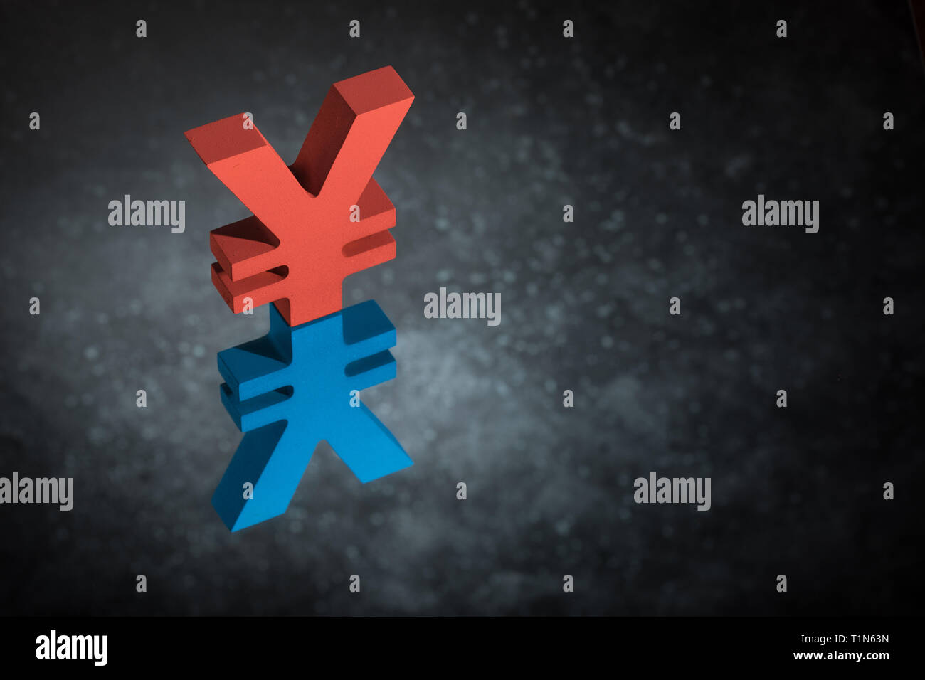 Red and Blue Japanese of Chinese Currency Symbol Yen or Yuan With ...