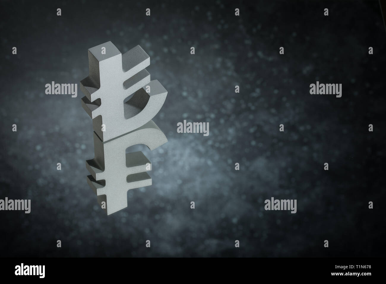 Turkish Currency Symbol or Sign Lira With Mirror Reflection on Dark ...