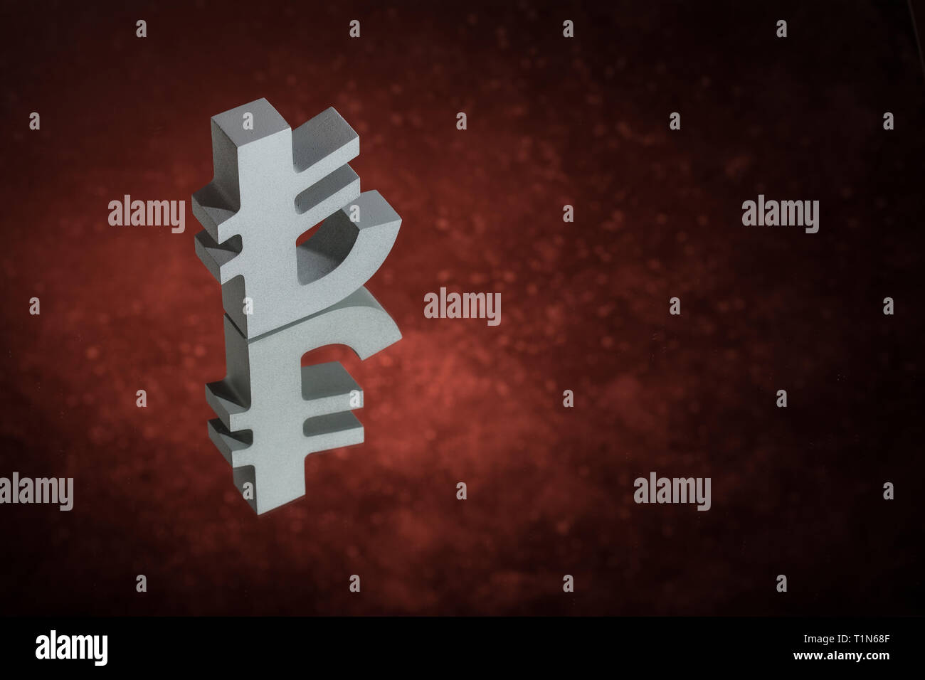 Turkish Currency Symbol or Sign Lira With Mirror Reflection on Red ...