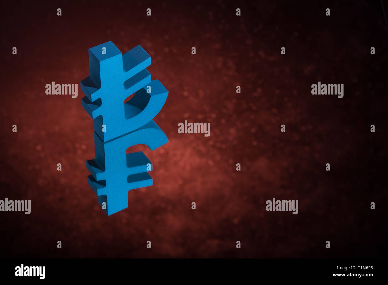 Blue Turkish Currency Symbol or Sign Lira With Mirror Reflection on Red ...