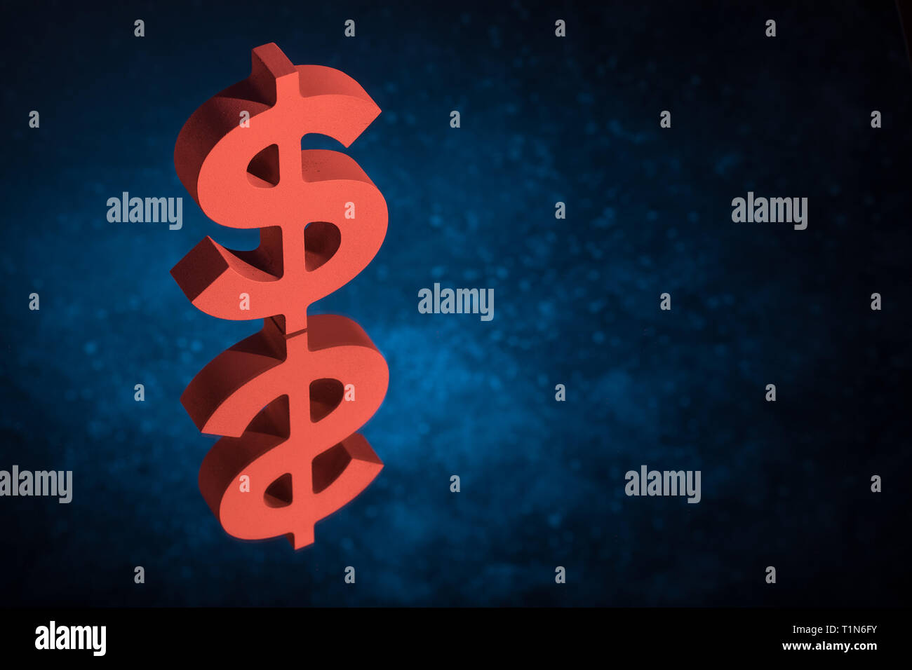 Red American Currency Symbol or Sign Dollar With Mirror Reflection on ...