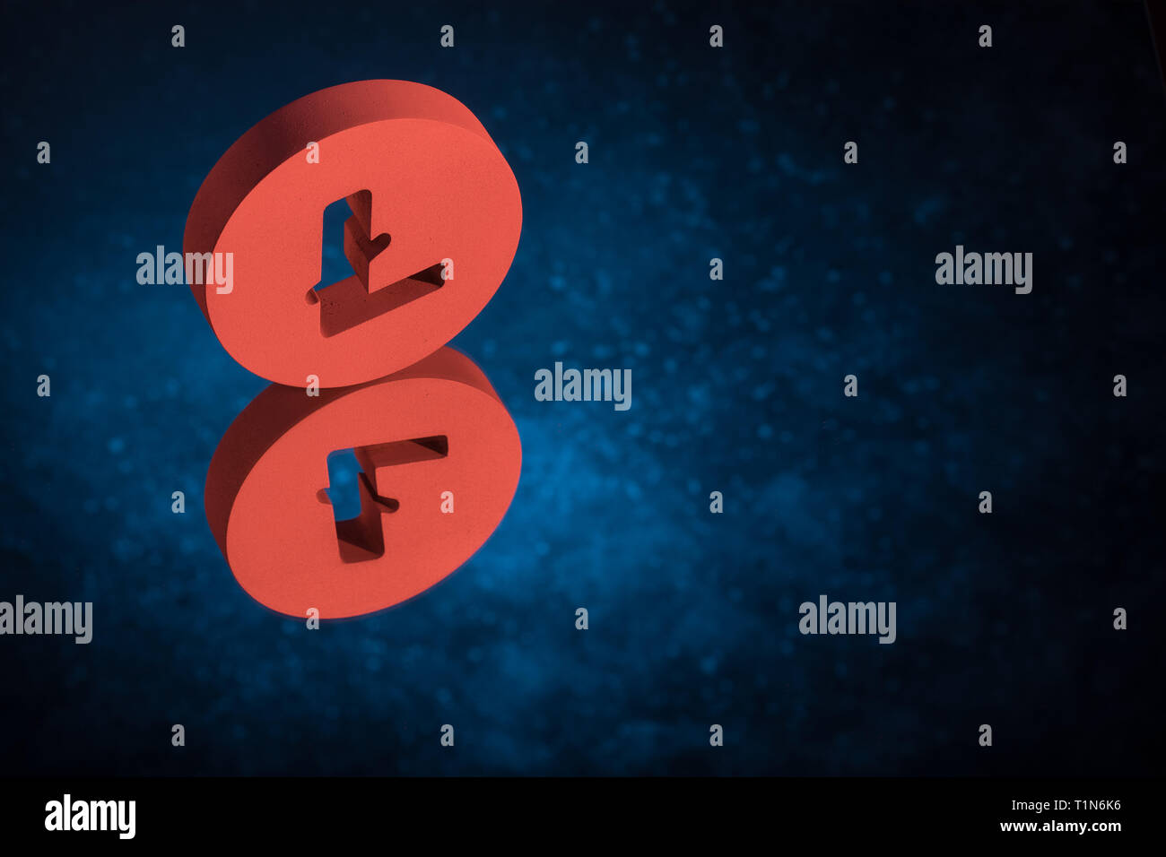 Red Litecoin Currency Symbol or Sign With Mirror Reflection on Blue ...