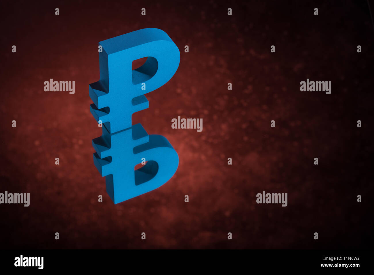 Blue Russian Currency Symbol or Sign Ruble With Mirror Reflection on ...