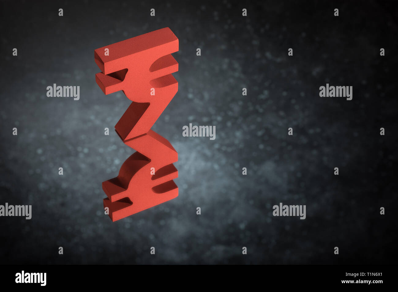 Red Indian Currency Symbol or Sign Rupee With Mirror Reflection on Dark ...