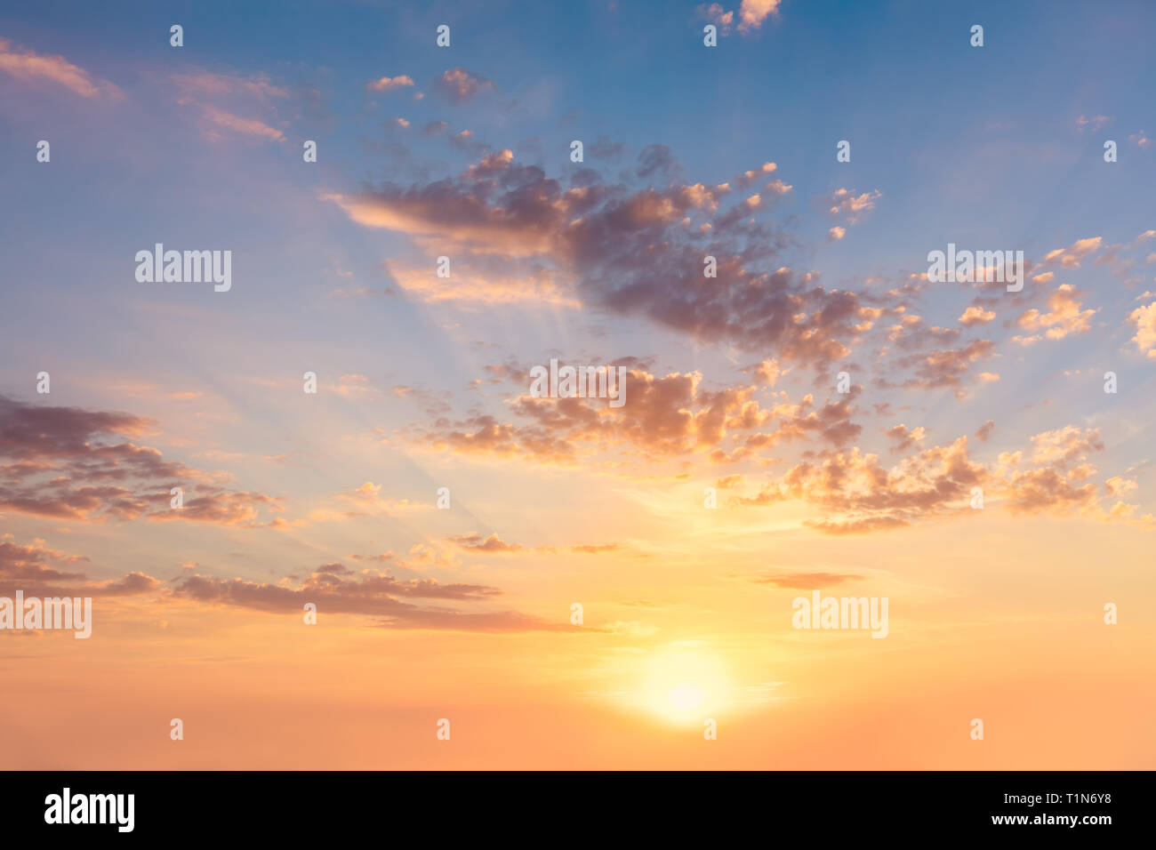 Gentle Real Sky at Sunset or Sunrise time with real sun and clouds ...