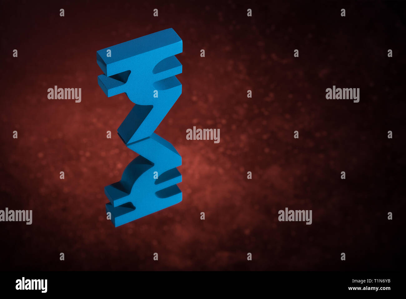 Blue Indian Currency Symbol or Sign Rupee With Mirror Reflection on Red ...