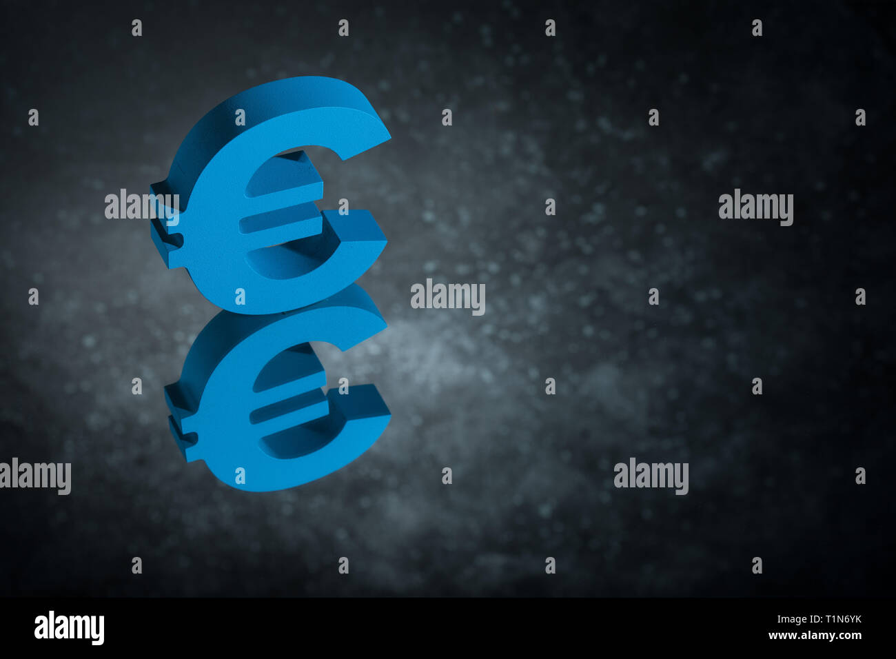 Blue European Currency Symbol or Sign Euro With Mirror Reflection on ...