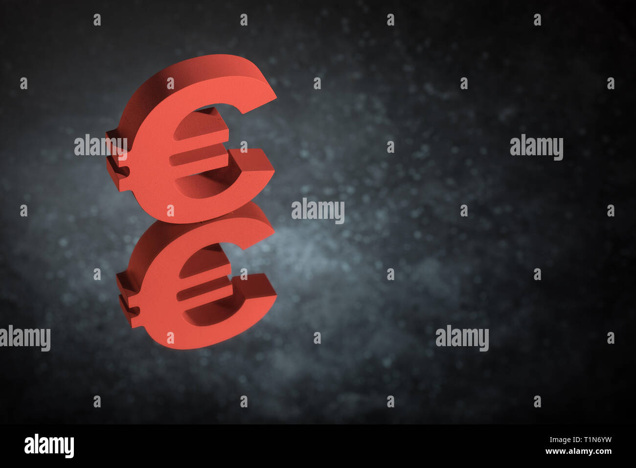 Red European Currency Symbol or Sign Euro With Mirror Reflection on ...