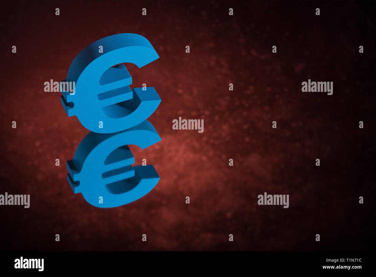 Blue European Currency Symbol or Sign Euro With Mirror Reflection on ...