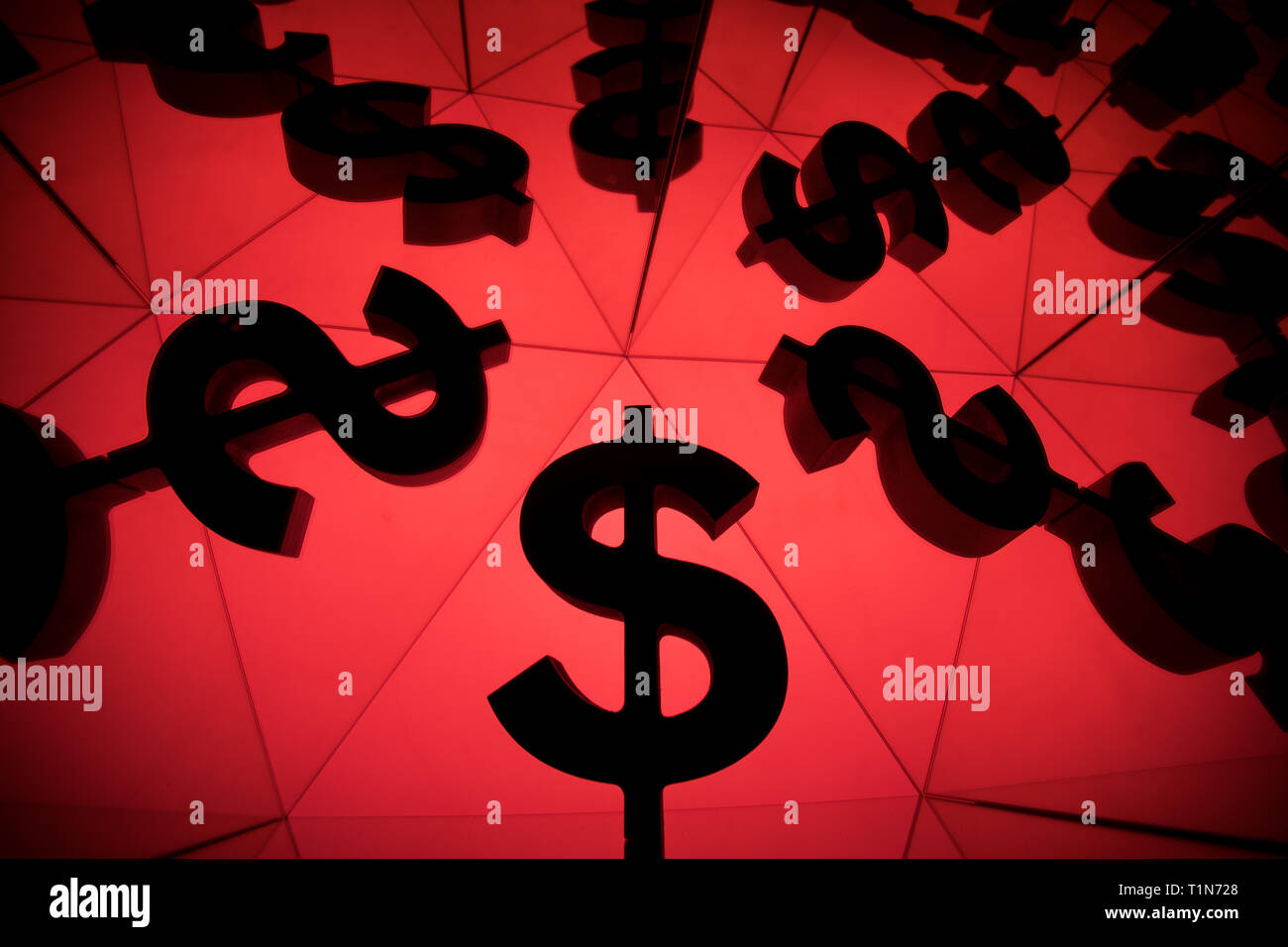 Dollar Currency Symbol With Many Mirroring Images of Itself on Red ...