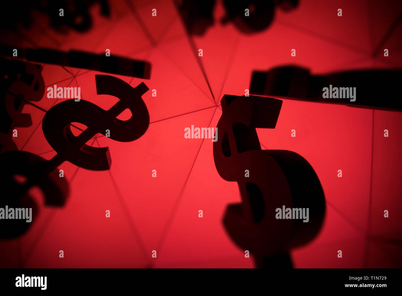 Dollar Currency Symbol With Many Mirroring Images of Itself on Red ...