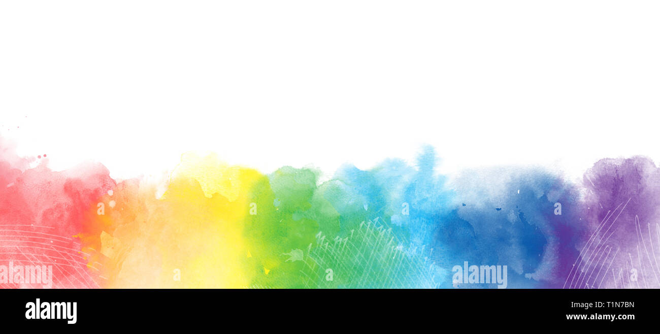 Rainbow watercolor border, artistic background isolated on white, big ...