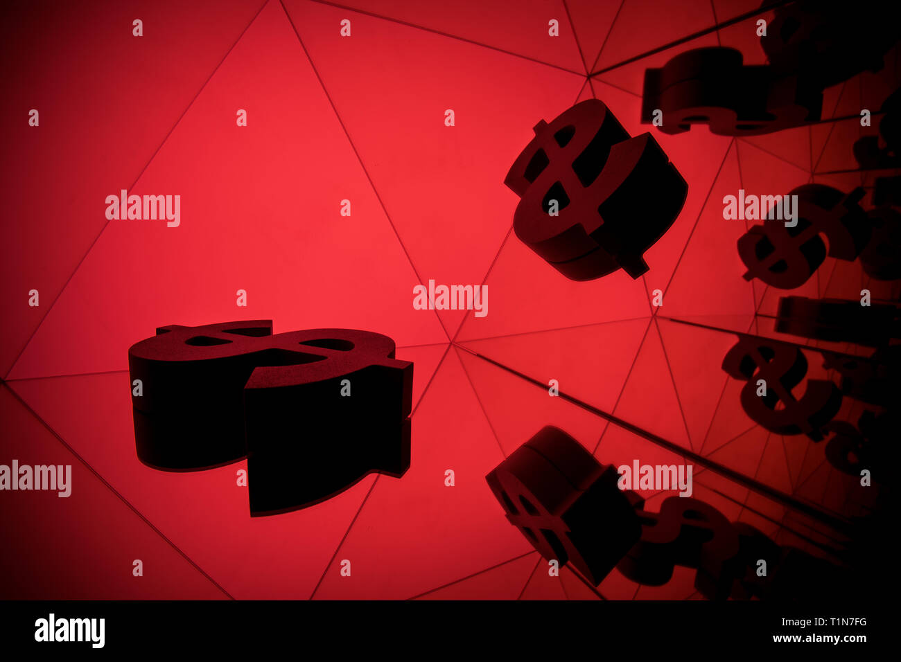 Dollar Currency Symbol With Many Mirroring Images of Itself on Red ...