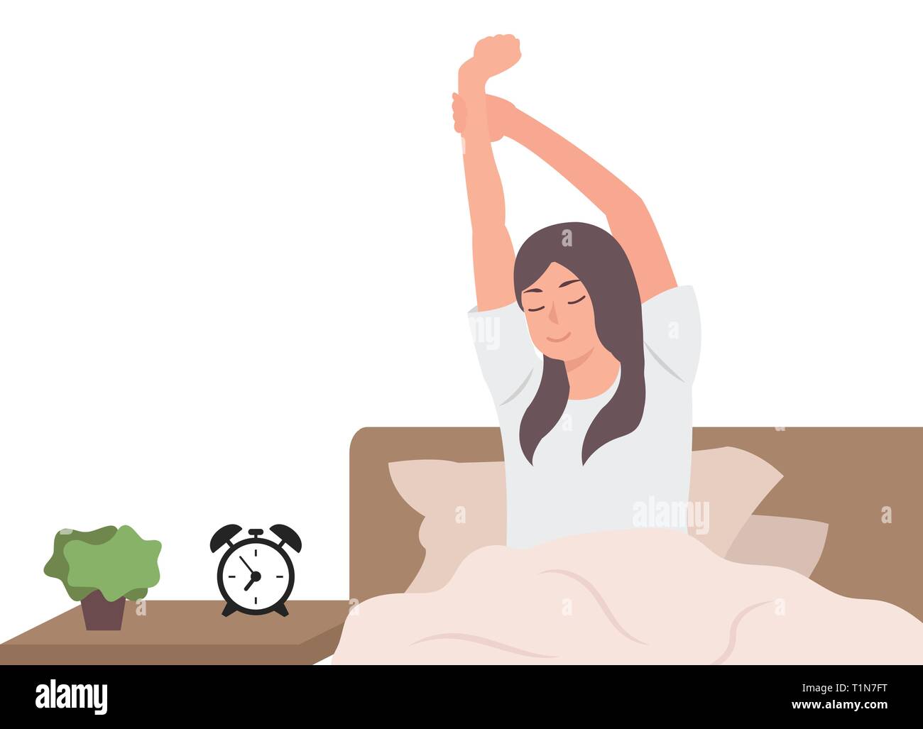 Cartoon people character design woman stretching after sleep resting in ...