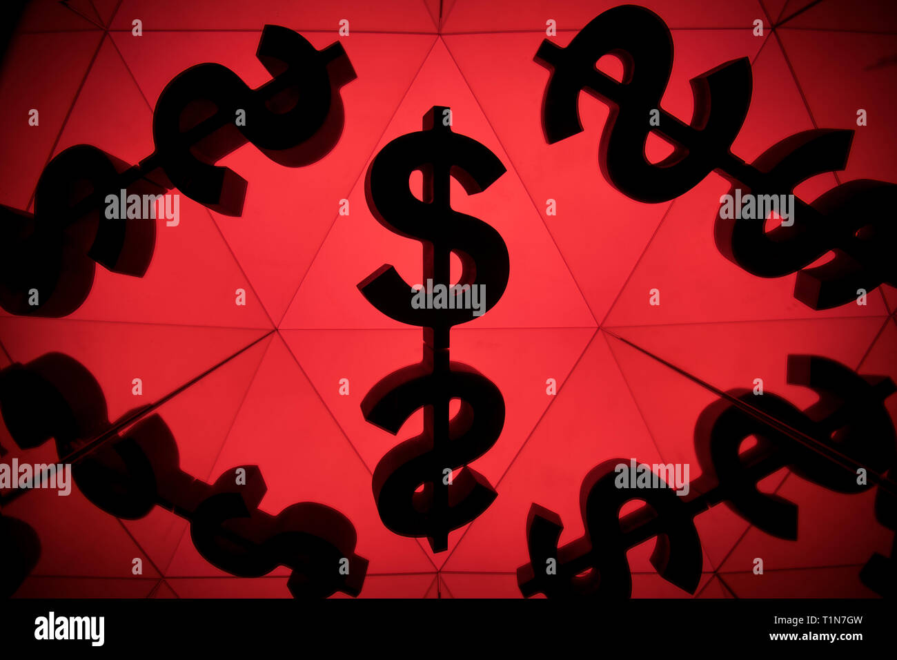 Dollar Currency Symbol With Many Mirroring Images of Itself on Red ...