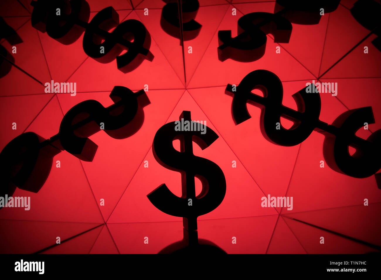 Dollar Currency Symbol With Many Mirroring Images of Itself on Red ...