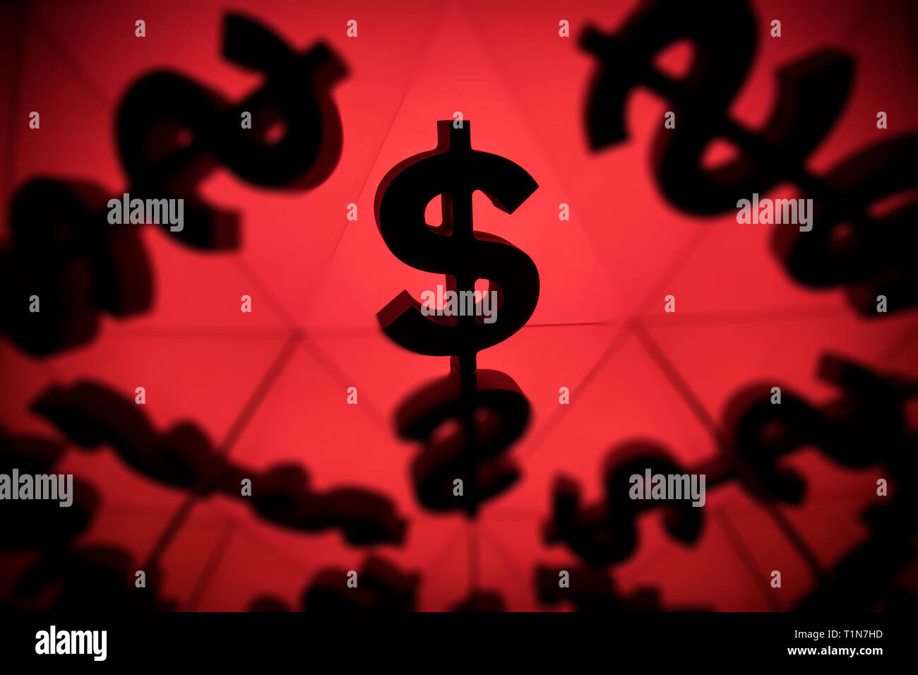 Dollar Currency Symbol With Many Mirroring Images of Itself on Red ...