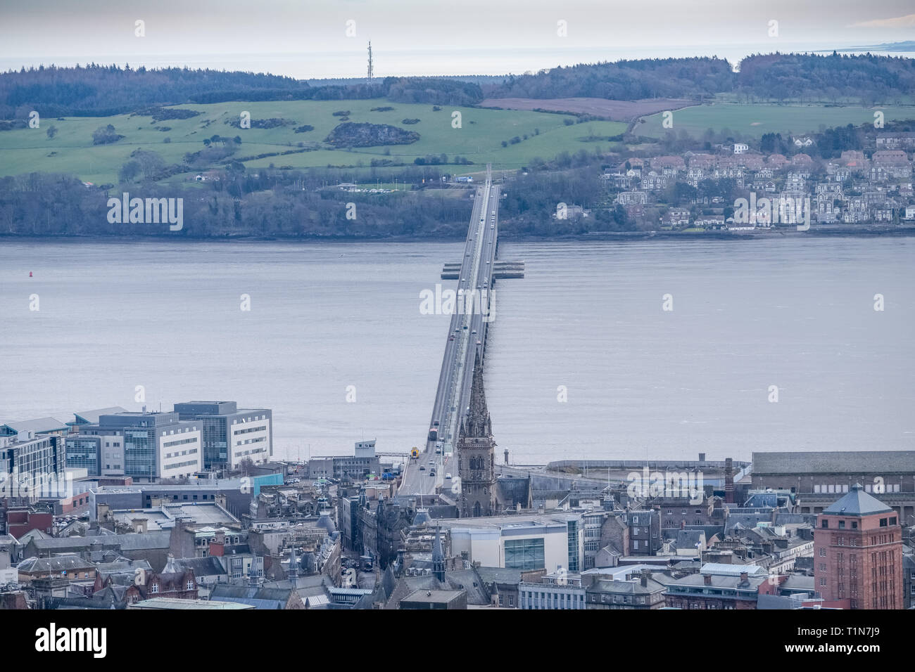From the monument at Dundee law Hill looking down over the city to the ...