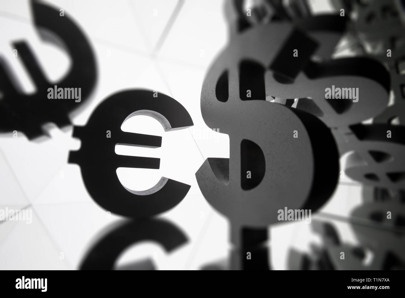 Euro, Dollar Currency Symbol With Many Mirroring Images of Itself on ...