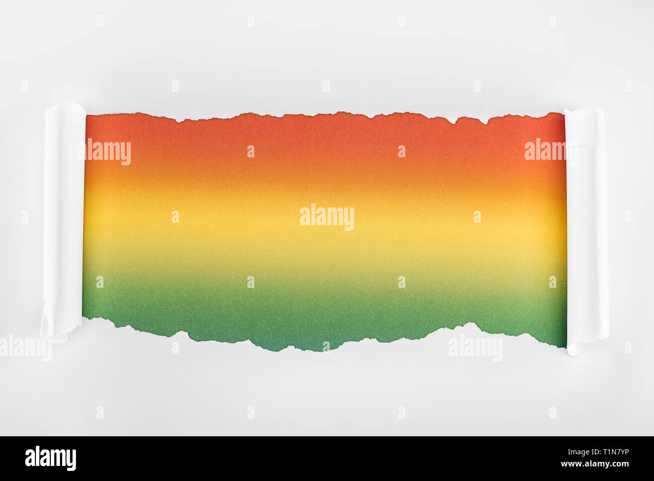 ripped textured white paper with curl edges on multicolored background ...