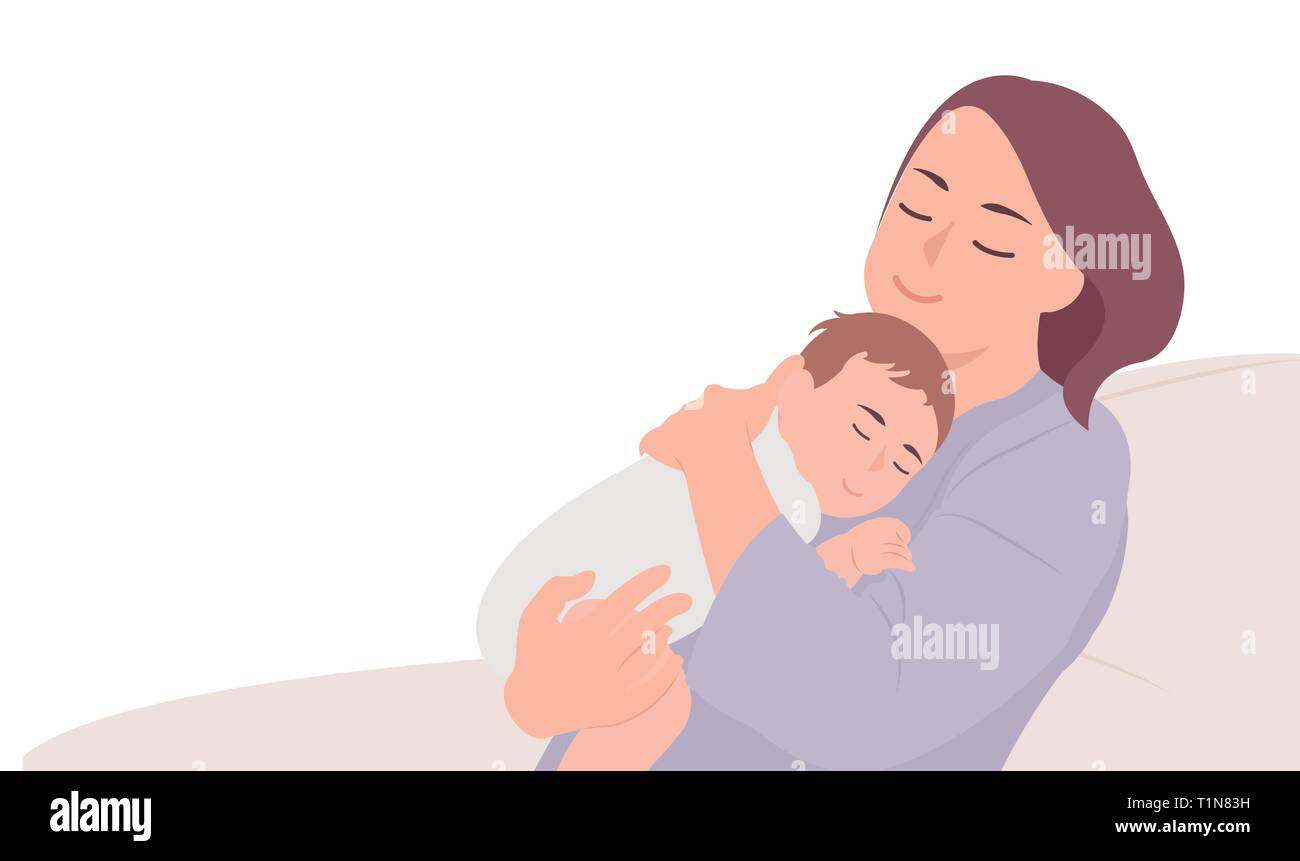Cartoon people character design young mother holding sleeping baby ...