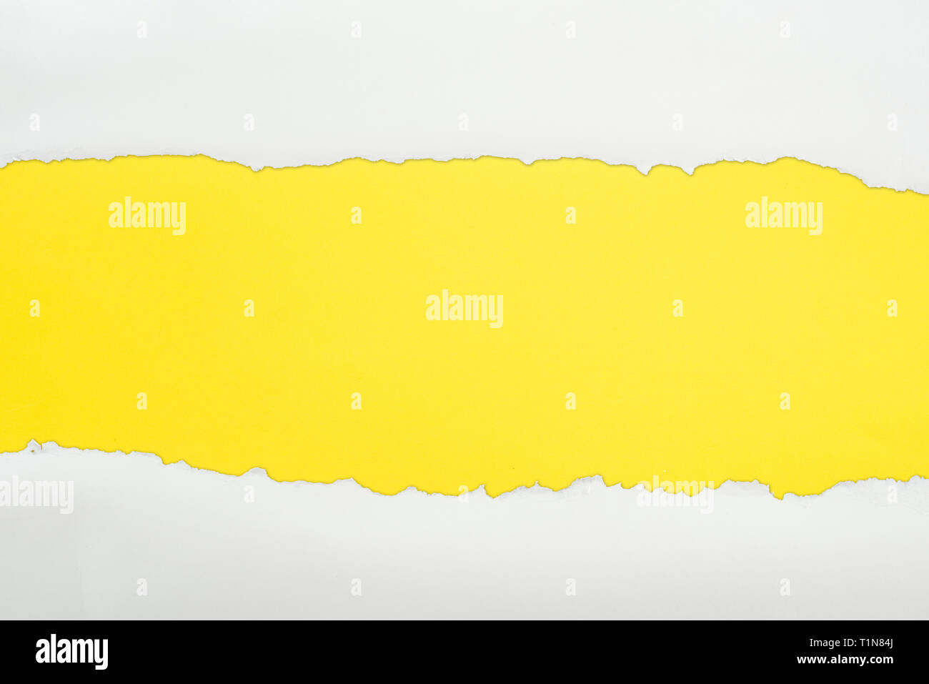 ripped white textured paper with copy space on yellow background Stock ...