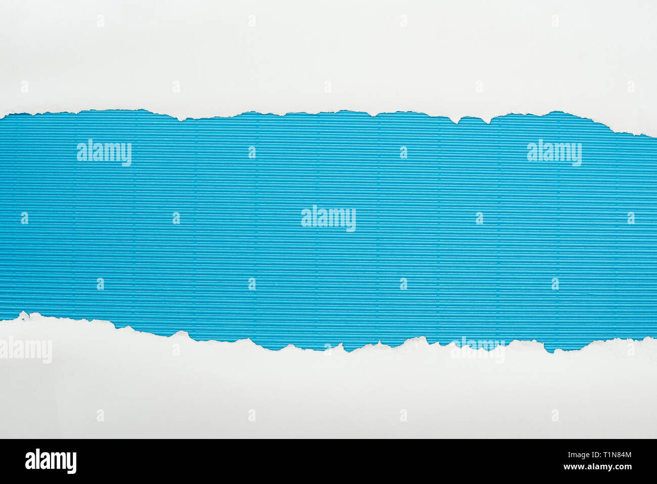 ripped white textured paper with copy space on blue striped background ...