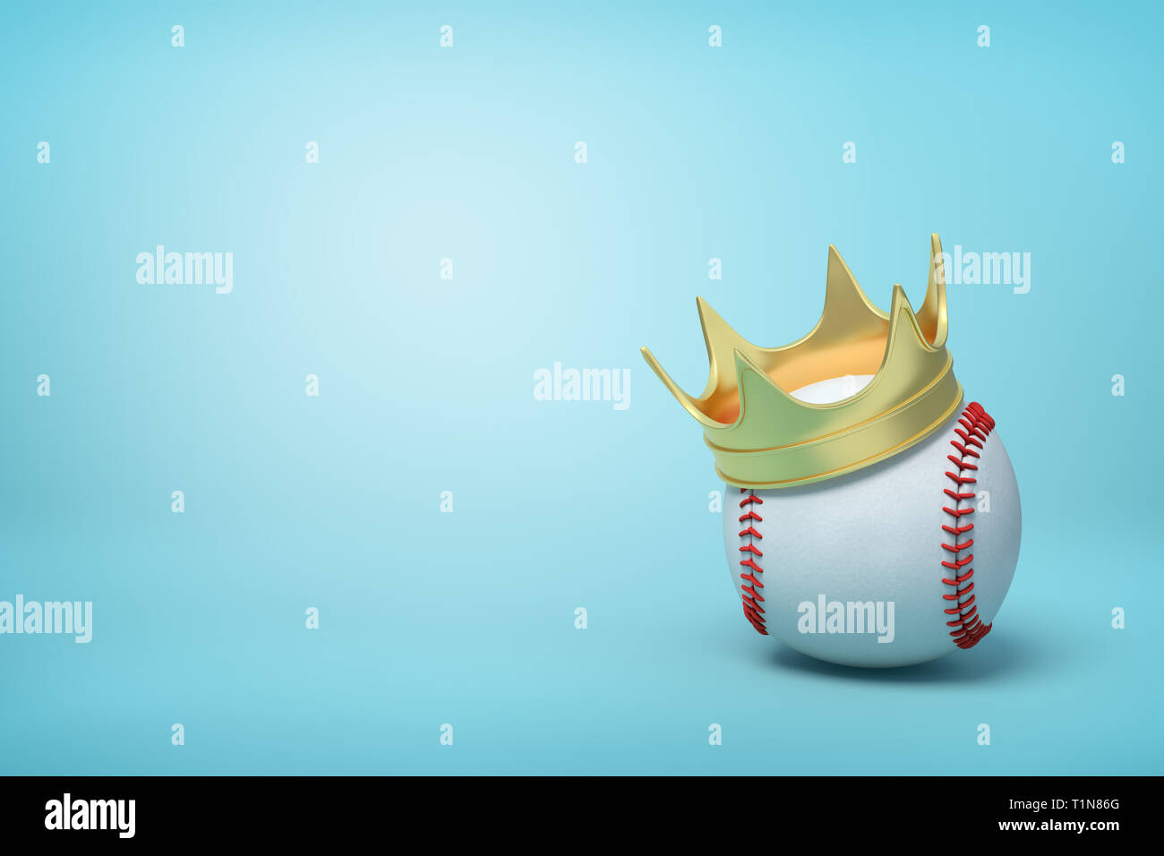 3d rendering of a baseball wearing a golden crown on a light blue ...