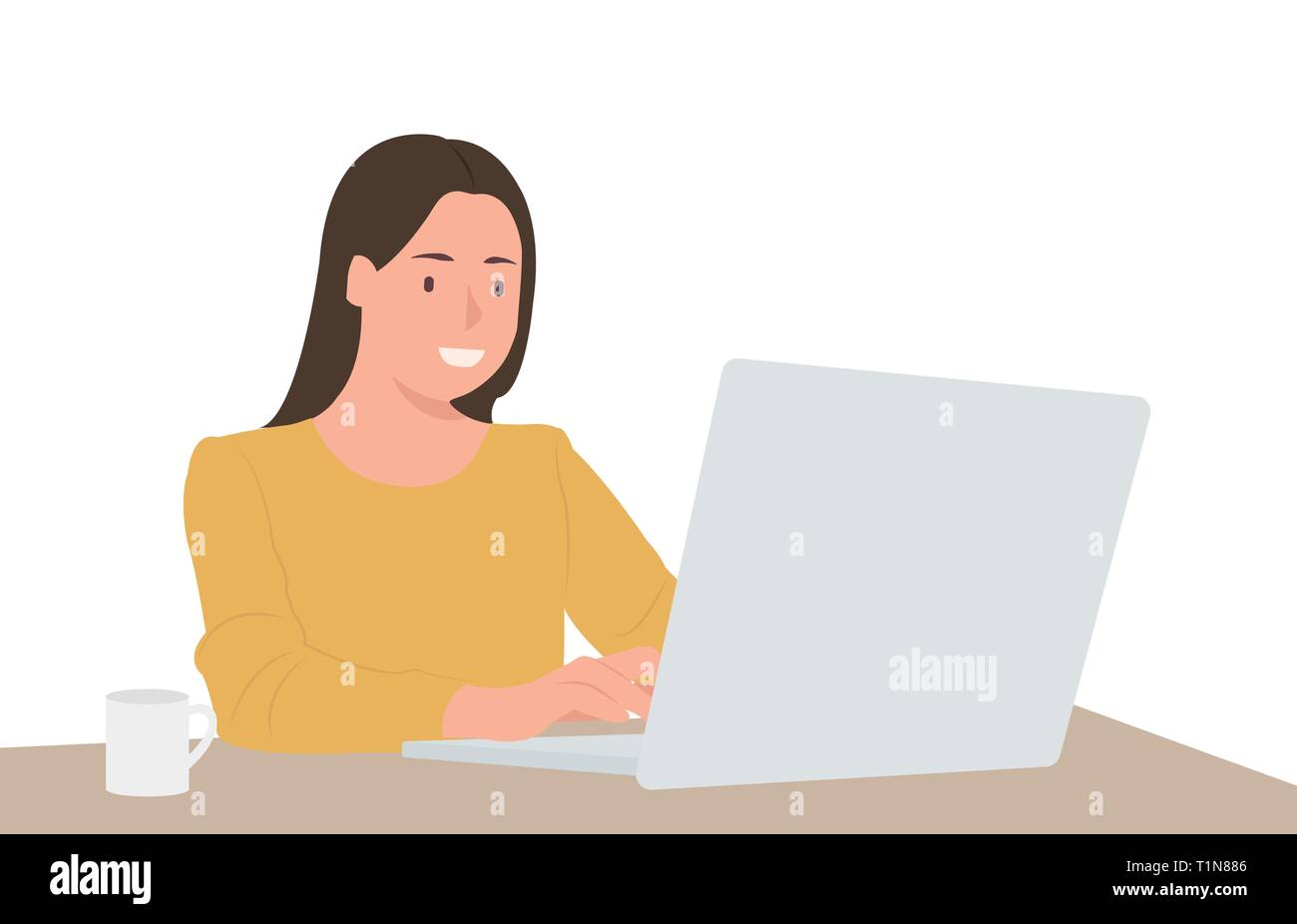 Cartoon people character design woman using laptop computer and sitting ...