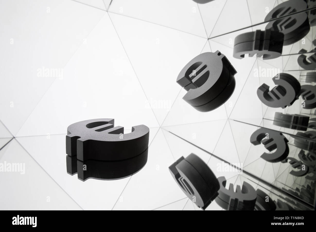 Euro Currency Symbol With Many Mirroring Images of Itself on White ...