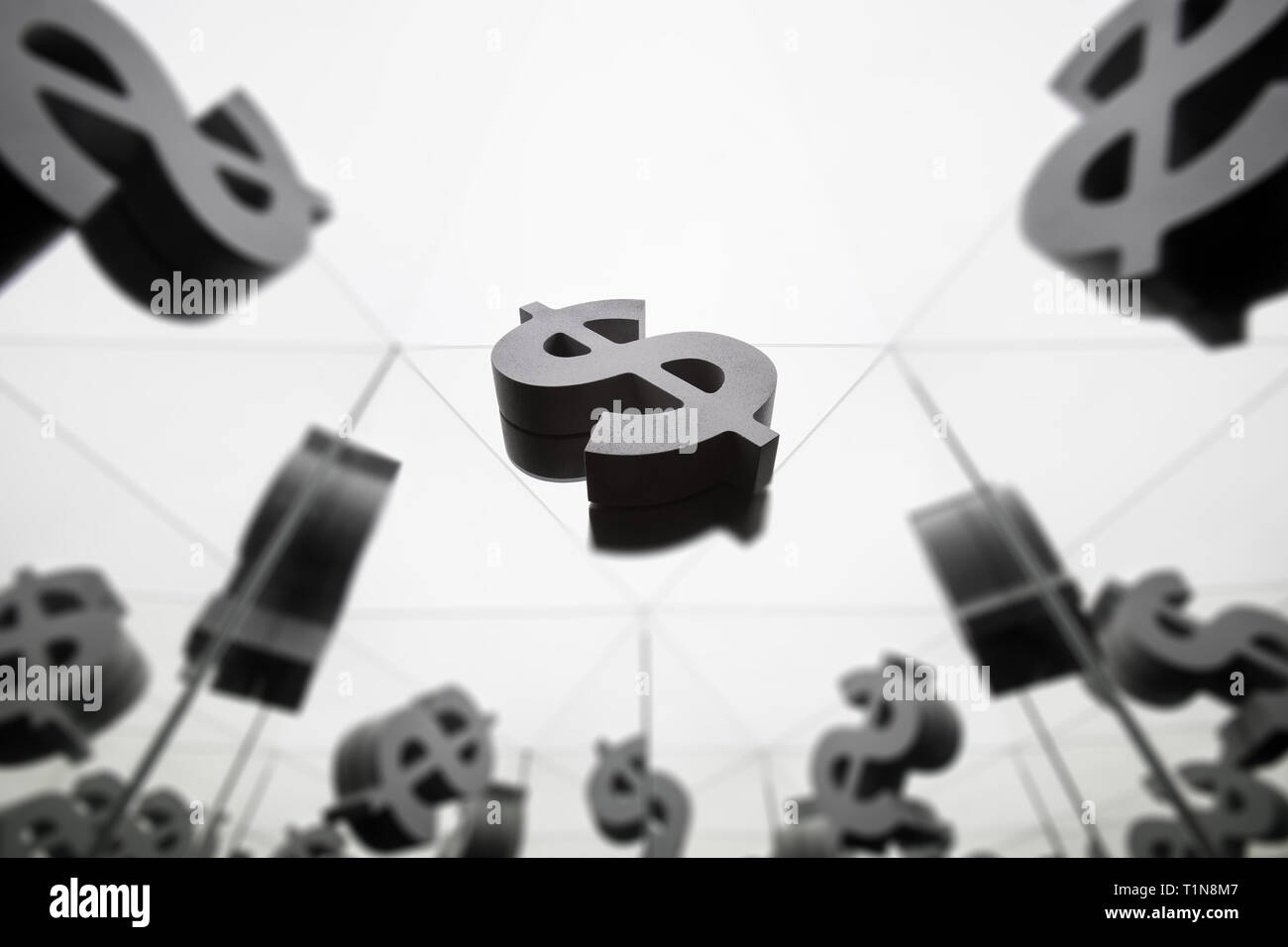 Dollar Currency Symbol With Many Mirroring Images of Itself on White ...