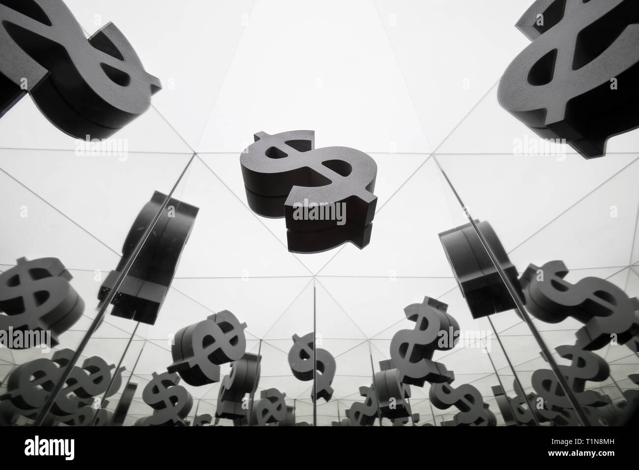 Dollar Currency Symbol With Many Mirroring Images of Itself on White ...