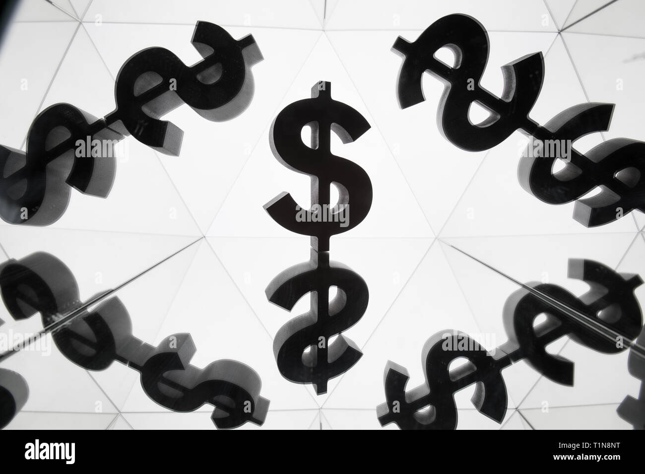 Dollar Currency Symbol With Many Mirroring Images of Itself on White ...