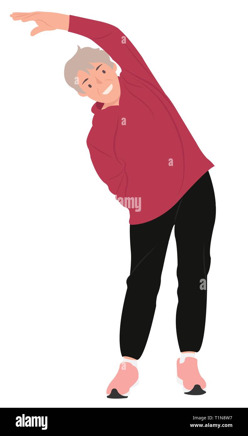 Mature woman exercise stretch standing Stock Vector Images - Alamy